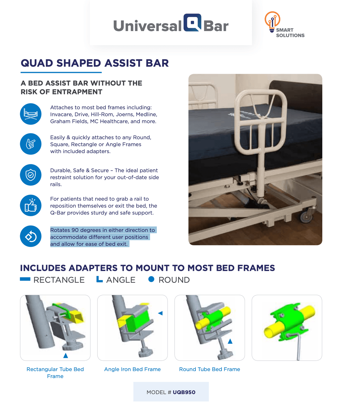 Universal Hospital Bed Safety Rail – Medacure Assist Bar (Set of 2)